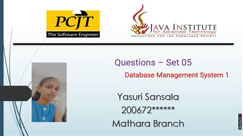 DBMS 1 Question Set 05 1st Year Java Institute Yasuri Sansala