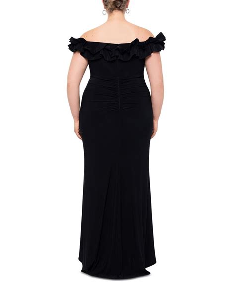 Xscape Plus Size Ruffled Off The Shoulder Long Sheath Dress Macys