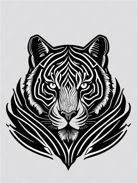 터 호랑이 머리 실루 ⁇ 신화 로고 단색 디자인 스타일 예술 작품 일러스트레이션 프리미엄 Ai 생성 벡터