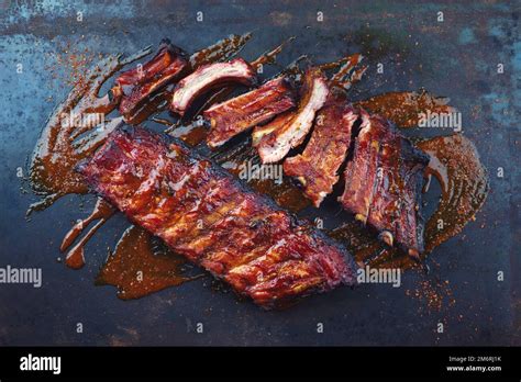 Barbecue Pork Spare Loin Ribs St Louis Cut With Hot Honey Chili Sauce
