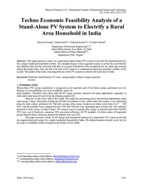 Techno Economic Feasibility Analysis Of A Stand Al Vol 210 2010