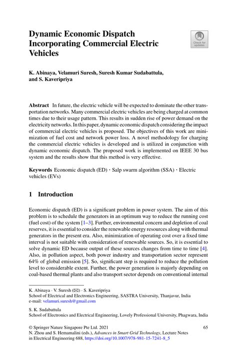 Pdf Dynamic Economic Dispatch Incorporating Commercial Electric Vehicles