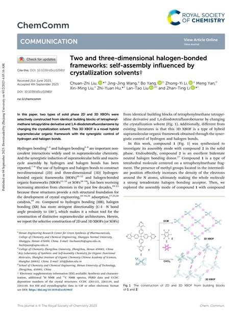 Pdf Two And Three Dimensional Halogen Bonded Frameworks Self Assembly Influenced By