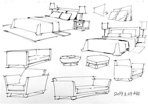 室内手绘设计线稿家具组合单体临摹合集集合 花瓣网