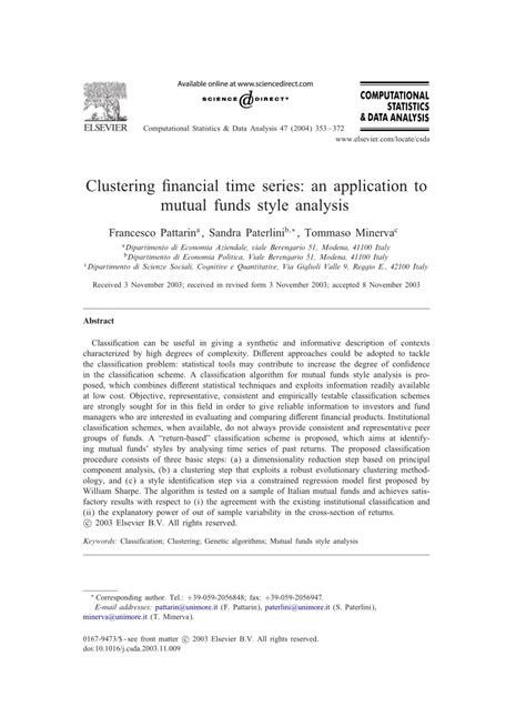 Pdf Clustering Financial Time Series An Application To Mutual Funds Style Analysis