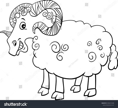 Black White Cartoon Illustration Funny Ram Stock Vector Royalty Free