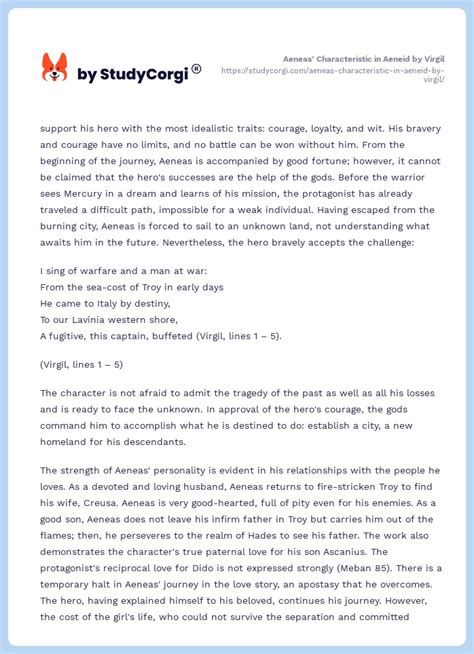 Aeneas Characteristic In Aeneid By Virgil Free Essay Example