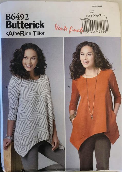 Plus Size Tunic Pattern Vintage Butterick B6492 Asymmetrical Hem Top