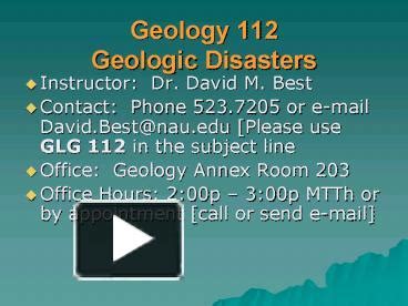 Geology 112 Geologic Disasters Presentation Free To View
