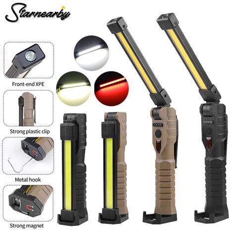 휴대용 Xpe Cob Led 손전등 Usb 충전식 작업 조명 마그네틱 랜턴 걸이식 램프 내장 배터리 캠핑 토치