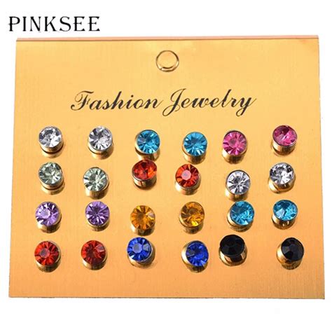 Pinksee Pairs Simple Zircon Rhinestone Ear Studs Earrings Bulk Mixed