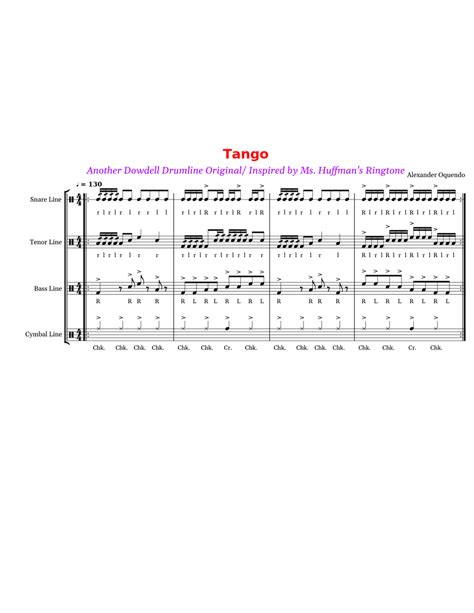 Tango Sheet Music For Snare Drum Crash Tenor Drum Bass Drum Drum