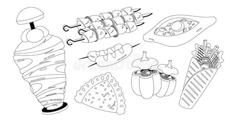 Conjunto De Vectores De Iconos Del Contorno Alimentario Oriental