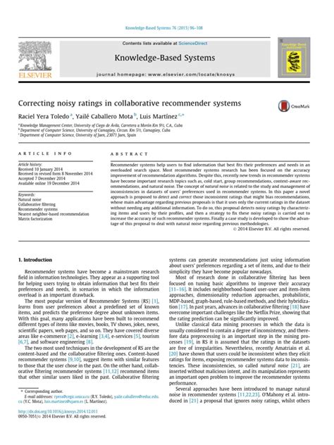 Correcting Noisy Ratings In Collaborative Recommender Systems Pdf