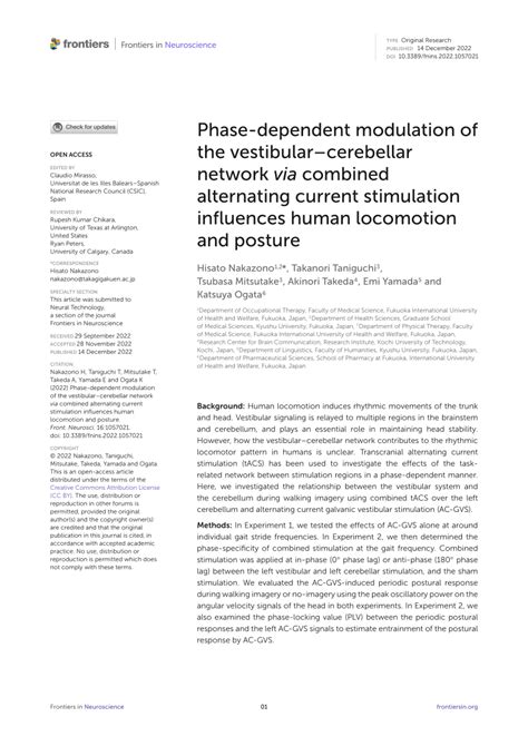 Pdf Phase Dependent Modulation Of The Vestibularcerebellar Network