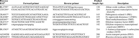 Primer Sequences Used For Real Time Reverse Transcriptase Polymerase