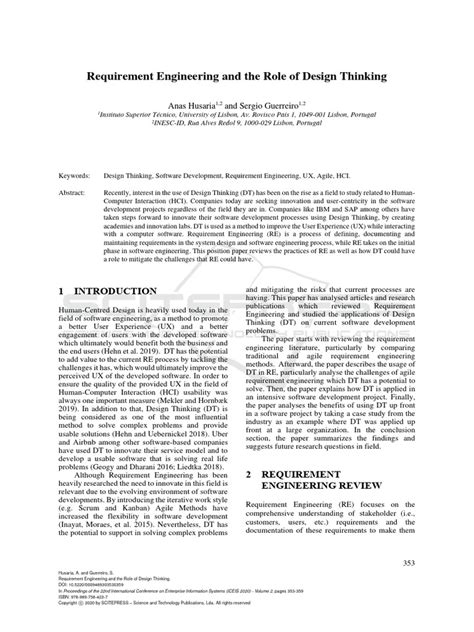 requirement engineering and the role of design thinking download free