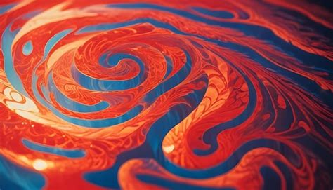 Abstract Swirling Pattern In Shades Of Blue Orange And Red Creating A Circular And Hypnotic