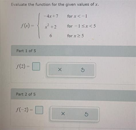 solved evaluate the function for the given values of x f x
