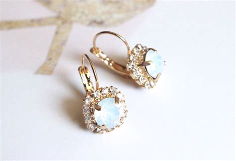 Swarovski Crystal Halo Drop Earrings In White Opal Etsy