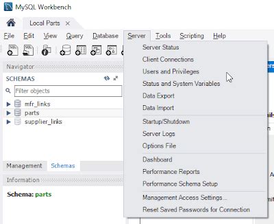 Parts MySQL Connection Strings