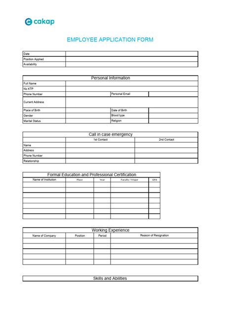 Employee Application Form Download Free Pdf Employment Information