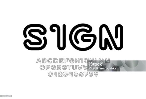 디지털 스타일 알파벳 세그먼트 둥근 두꺼운 선의 글꼴 최소 선형 스타일 문자 및 숫자 3 부 벡터 일러스트 레이 션 10eps 0명에 대한 스톡 벡터 아트 및 기타 이미지