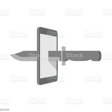 칼으로 스마트폰 설정 인터넷 사이버 범죄 개념 아이디어 그림 복사 공간 흰색 배경에 고립 기업 재무와 산업에 대한 스톡 벡터