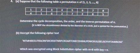 Solved 4 A Suppose That The Following Table A Permutation