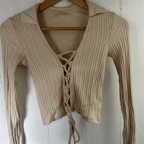 Urban Outfitters Long Sleeve Knit Top With Tie Up Depop