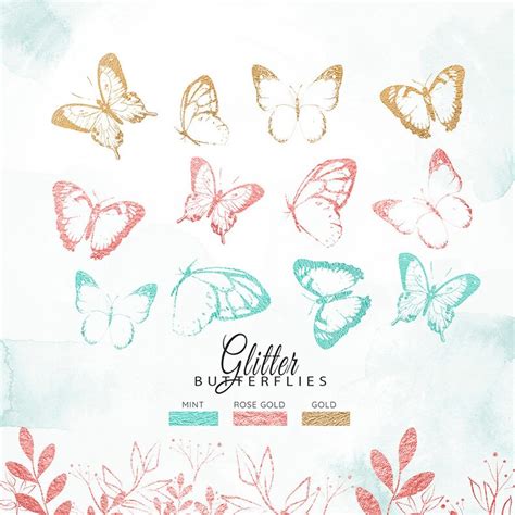 Glitter Butterflies Clipart Gold Foil Butterfly Magical Etsy