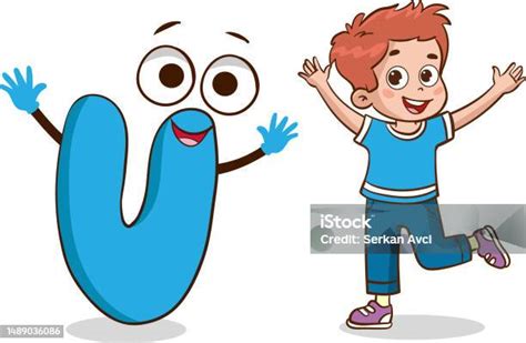 행복한 귀여운 꼬마가 알파벳 문자 U 문자를 공부한다 감정에 대한 스톡 벡터 아트 및 기타 이미지 감정 공부 교실 Istock