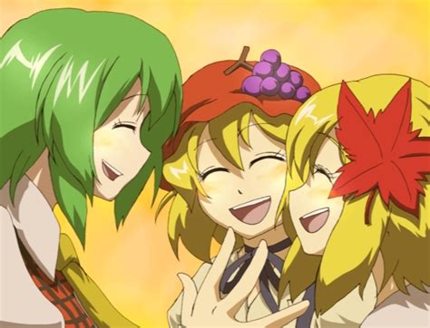 Safebooru D Aki Minoriko Aki Shizuha Ascot Blonde Hair Closed Eyes Food Food As Clothes Fruit