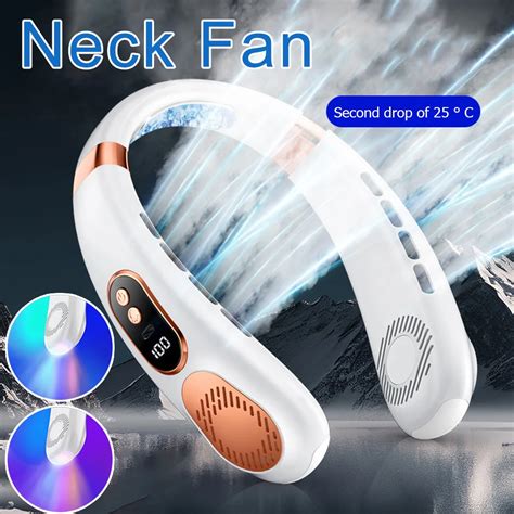 휴대용 Led 디지털 디스플레이 무엽 음소거 미니 전기 선풍기 Usb 충전식 5 단 넥 쿨러 분위기 티몬