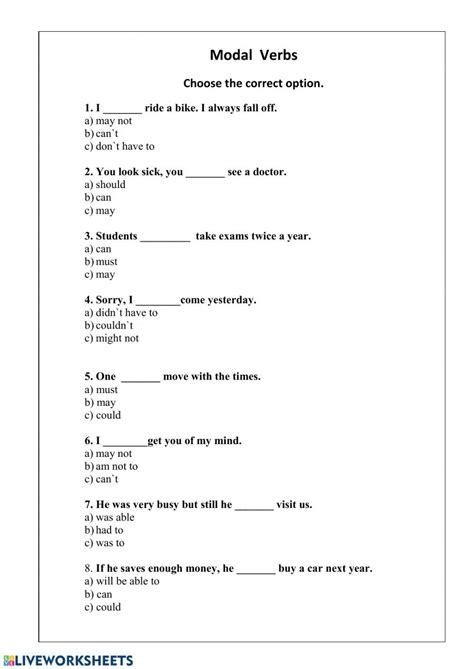 Modals Worksheet For Grade 9