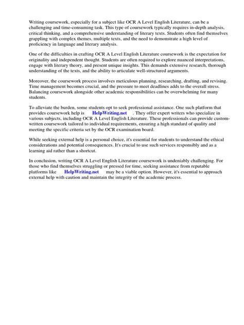 Ocr A Level English Literature Coursework Pdf Linked In Facebook