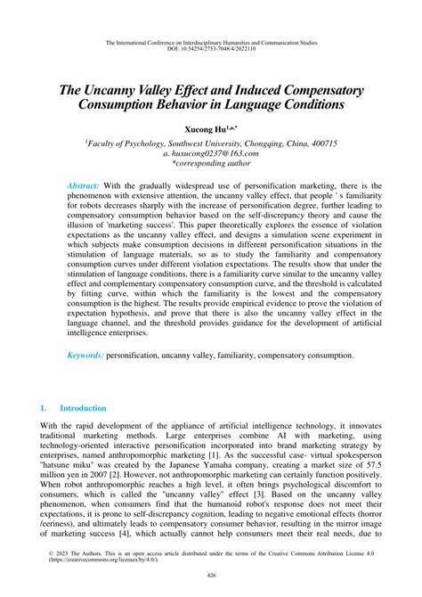 Pdf The Uncanny Valley Effect And Induced Compensatory Consumption