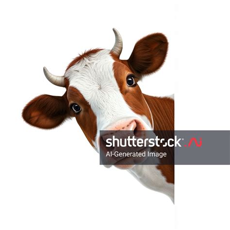Cow Looking Round Corner White Background Ai Generated Image 2556797675