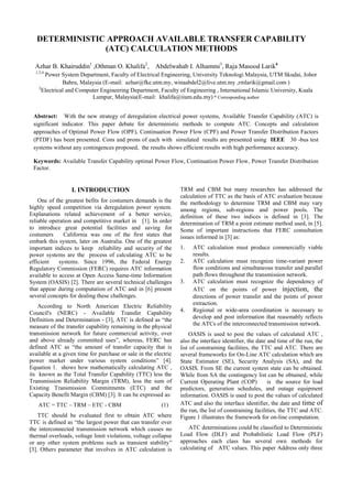 Deterministic Approach Available Transfer Capability Atc Calculation