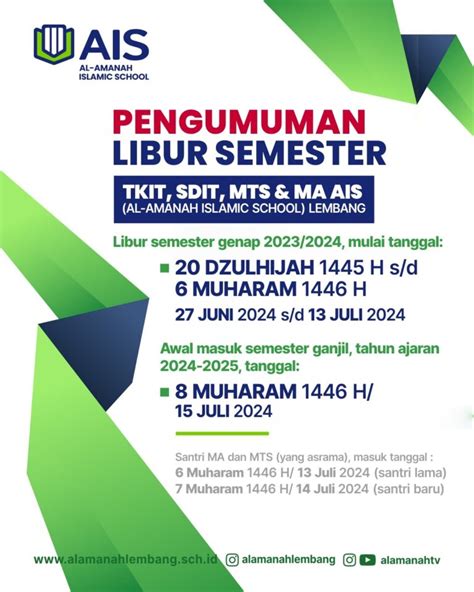 Pengumuman Libur Semester Genap Ta 2023 2024 Al Amanah Islamic