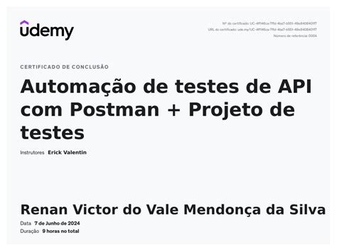 🚀 recentemente concluí o curso de automação de testes de api com