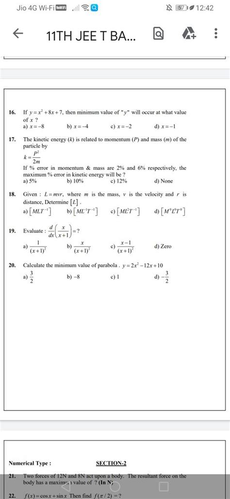 Calculate The Minimum Value Of Parabola Y2x2−12x10 Filo