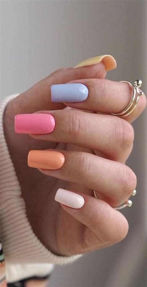 50 Pretty Spring Colour Nail Ideas Designs Soft Toned Square Nails