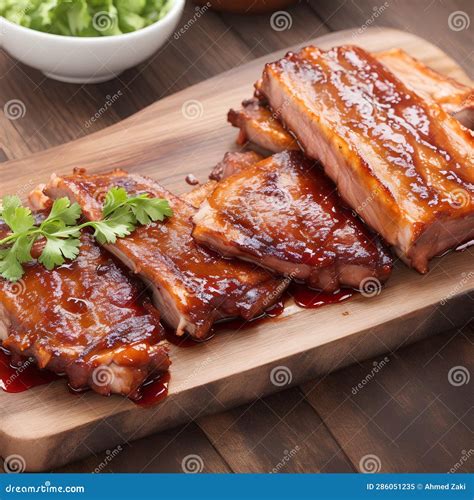 Pork Ribs With Barbecue Sauce On A Wooden Table Selective Focus Ai