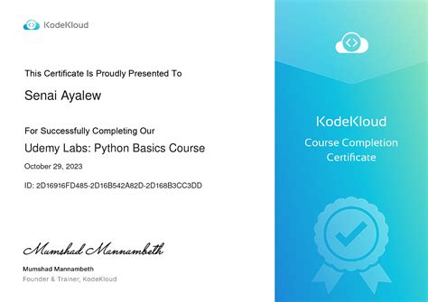 Udemy Labs Python Basics Course Certificate Kodekloud