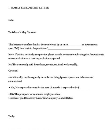 Employment Verification Letter Template Word Free Employment