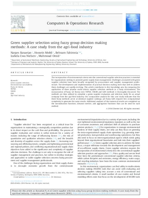 Pdf Green Supplier Selection Using Fuzzy Group Decision Making