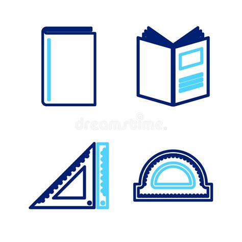 Set Line Protractor Grid Triangular Ruler Open Book And Book Icon Vector Stock Vector