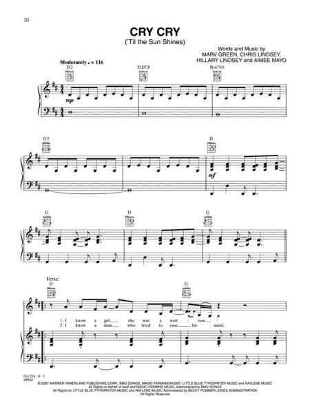 Cry Cry Til The Sun Shines By Martina Mcbride Piano Vocal Guitar