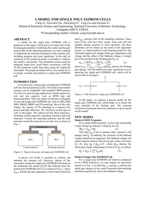 Pdf A Model For Single Poly Eeprom Cells